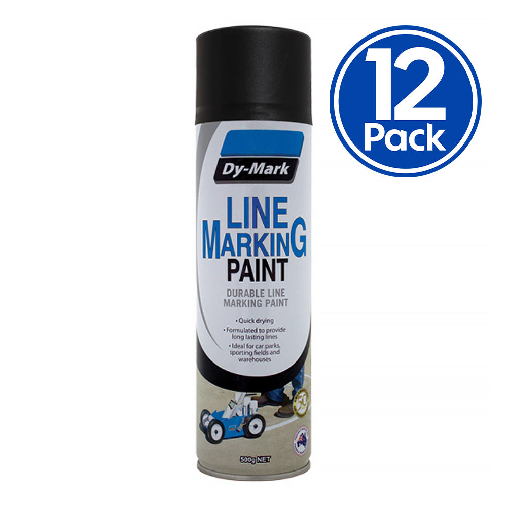 DY-MARK Line Marking Spray Paint Matt Black 500g Aerosol Acrylic x 12 ...
