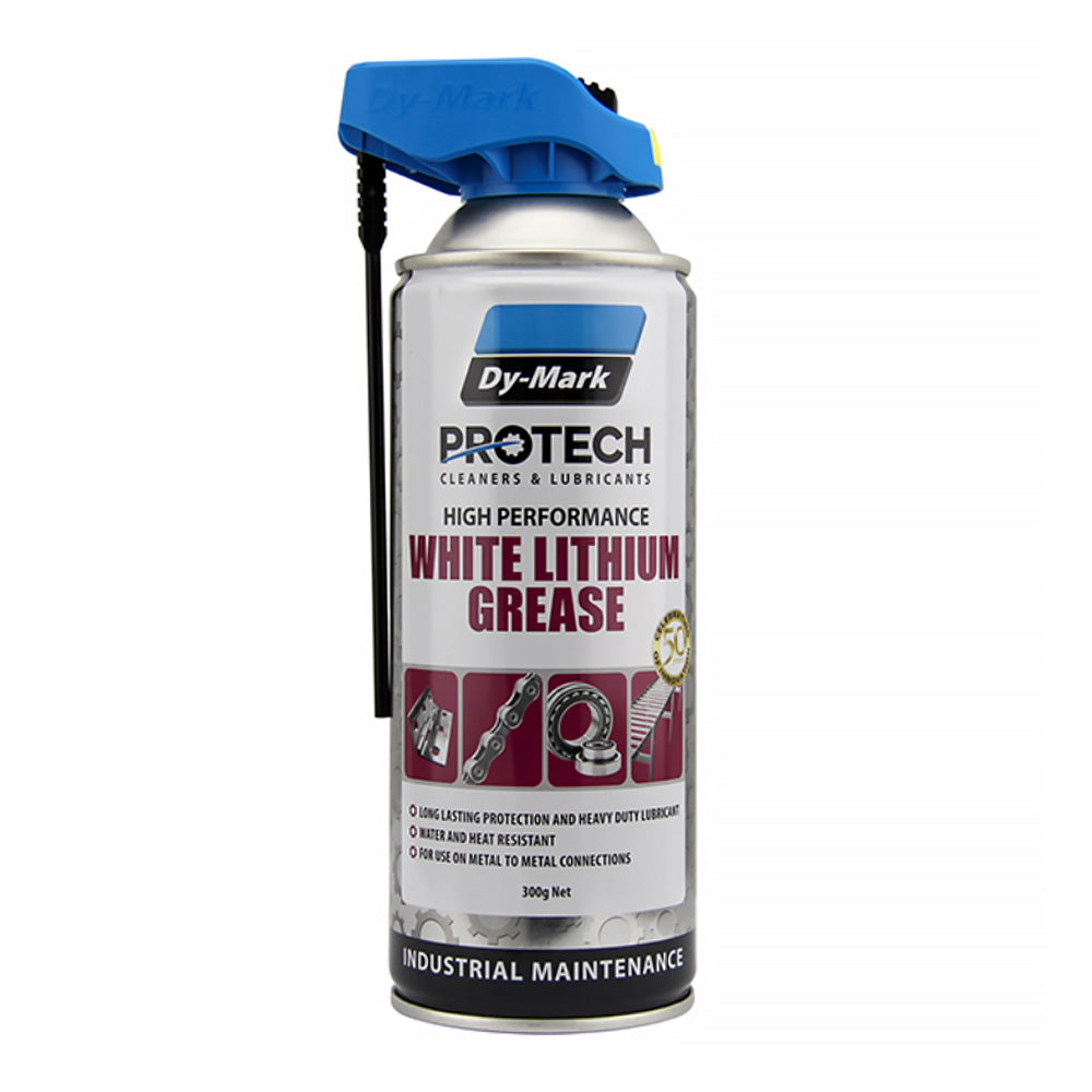 DY-MARK Protech White Lithium Grease 300g Spray Aerosol Water & Heat R ...
