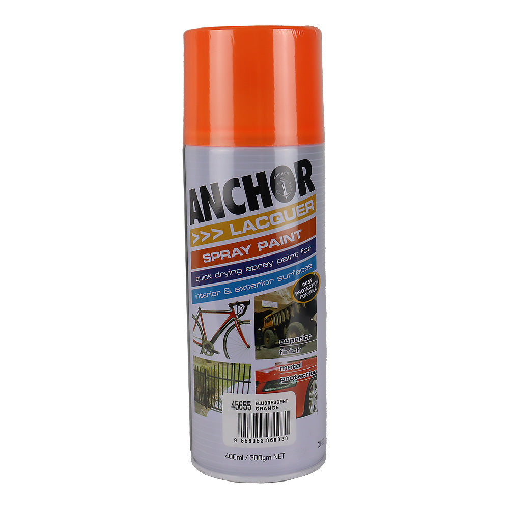 ANCHOR Lacquer Spray Paint Fluorescent Orange 300gm Aerosol Quick Dryi ...