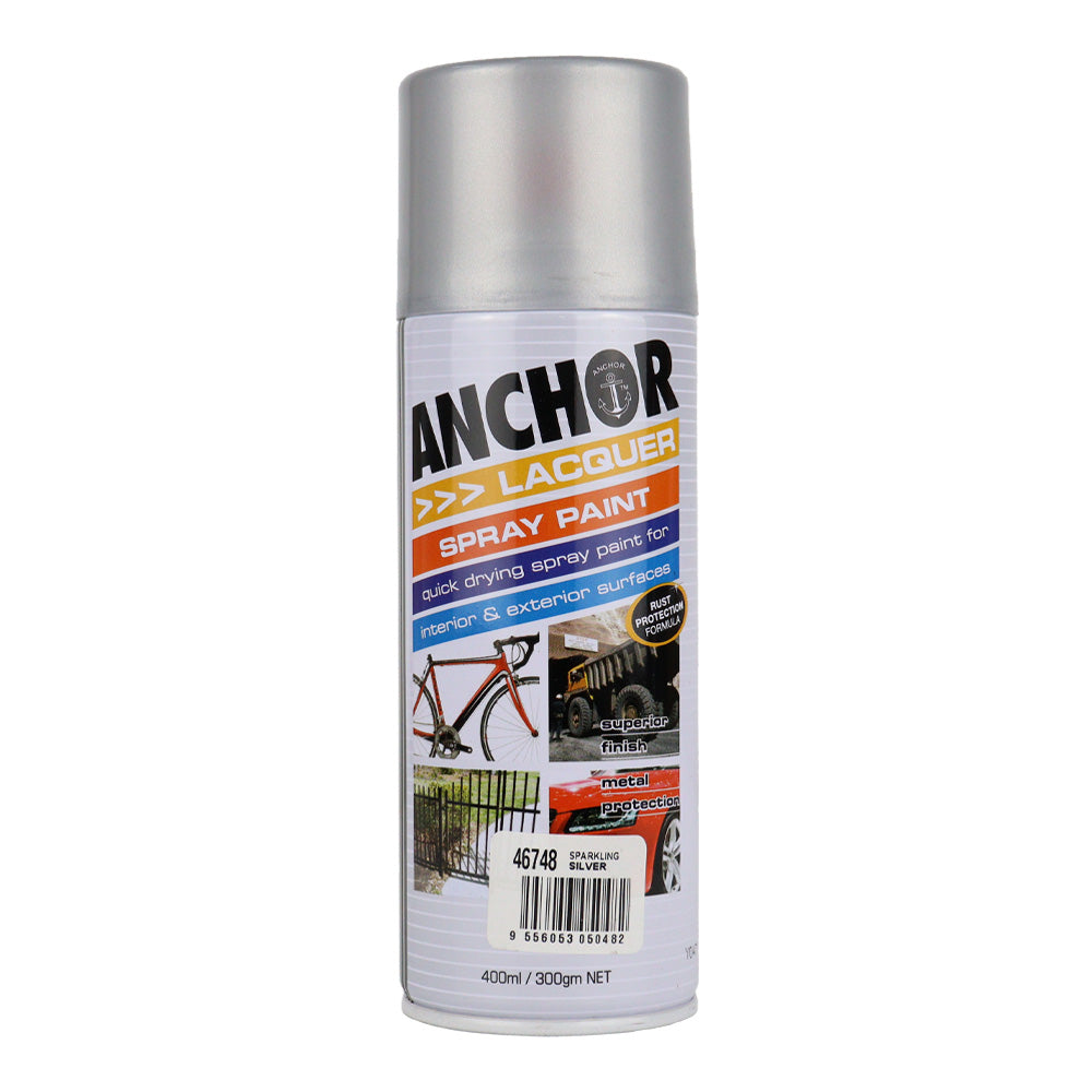 ANCHOR Lacquer Spray Paint Sparkling Silver 300gm Aerosol Quick Drying ...