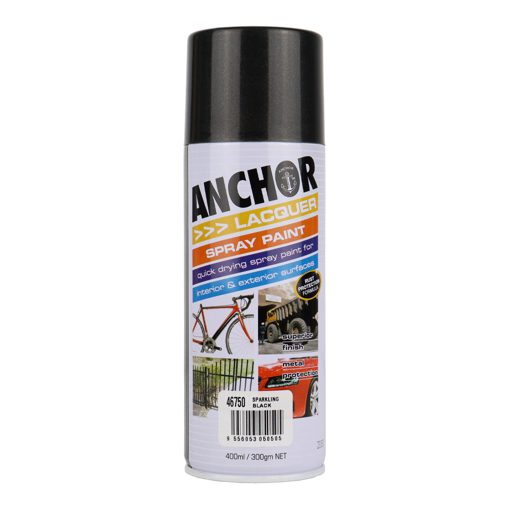 ANCHOR Lacquer Spray Paint Sparkling Black 300gm Aerosol Quick Drying ...