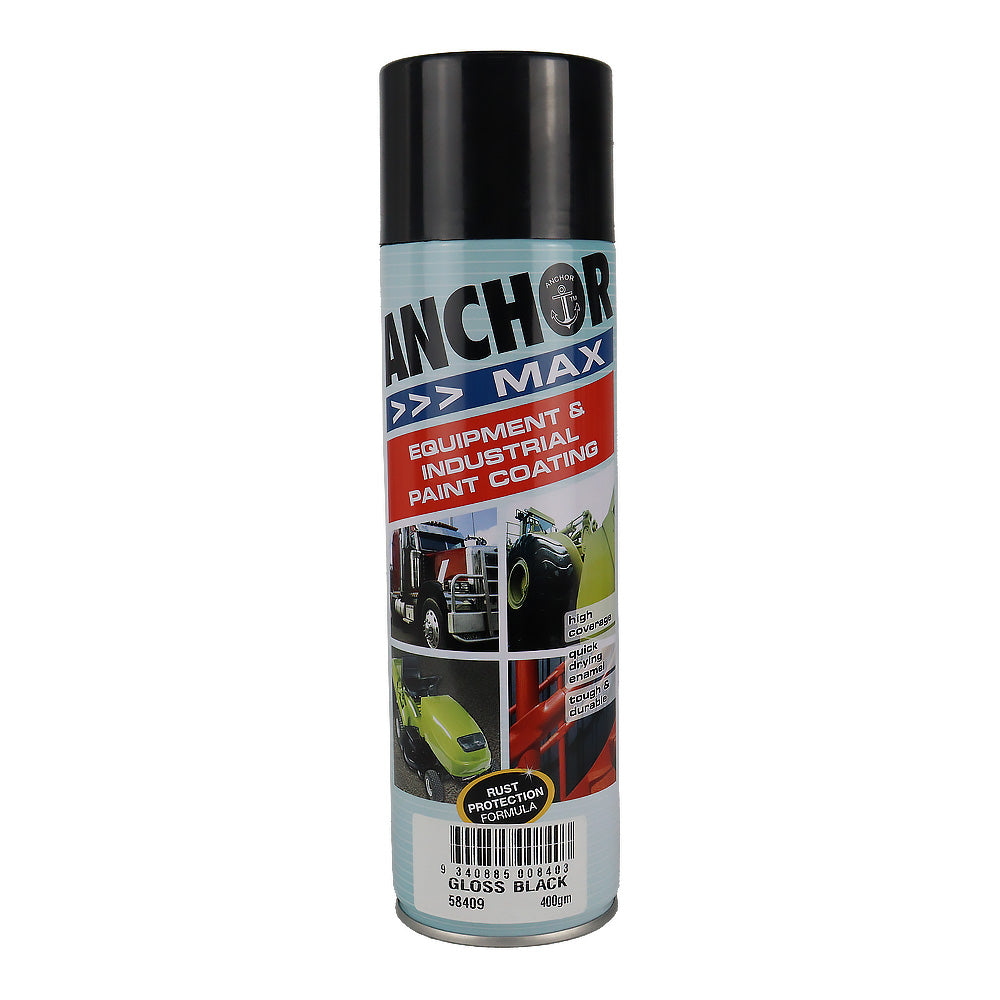 ANCHOR MAX Gloss Black 400gm Industrial Spray Paint High Coverage ...