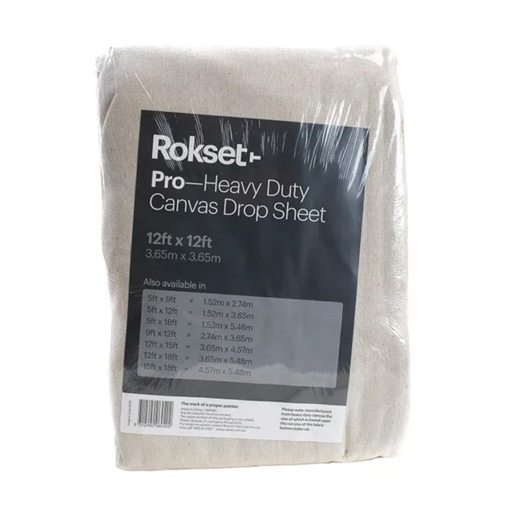 ROKSET Pro Heavy Duty Canvas Drop Sheet 12 x 12 Feet 3.65 x 3.65 Metre ...