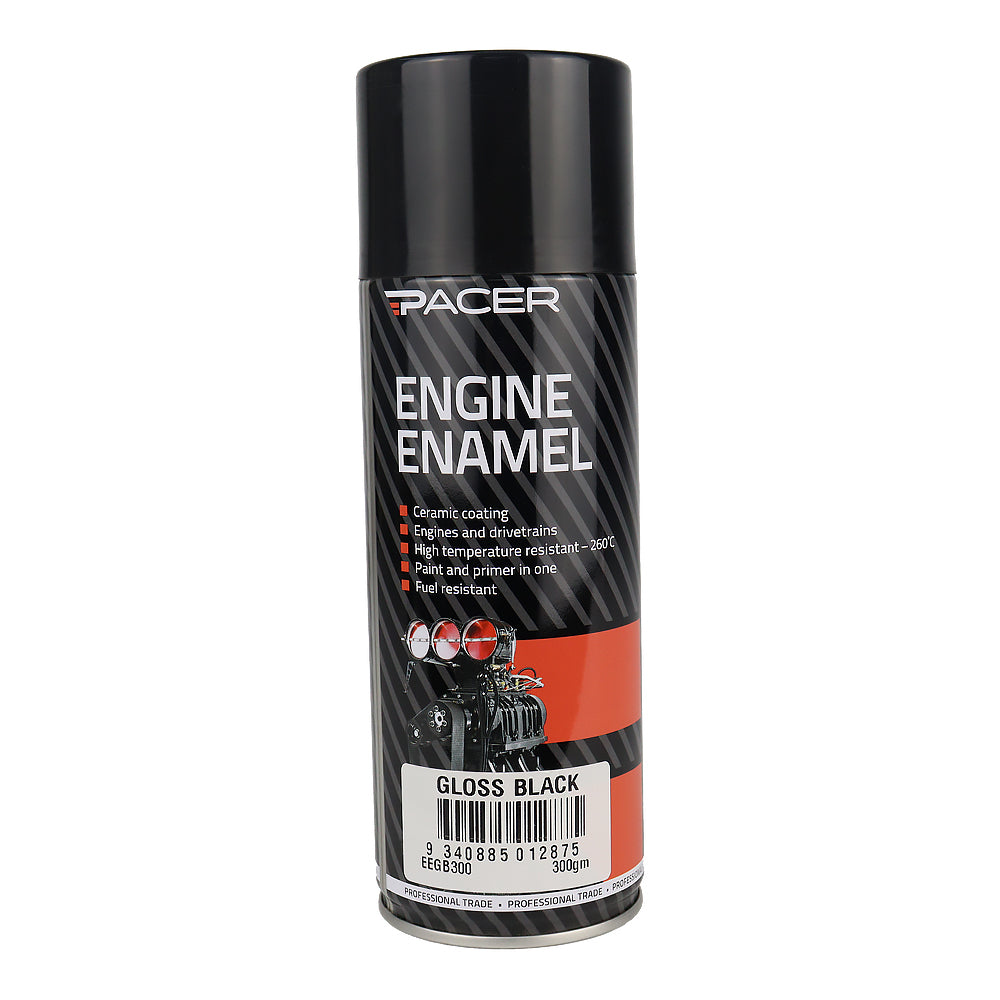 PACER Engine Enamel Gloss Black 300gm Aerosol High Temperature Spray P ...