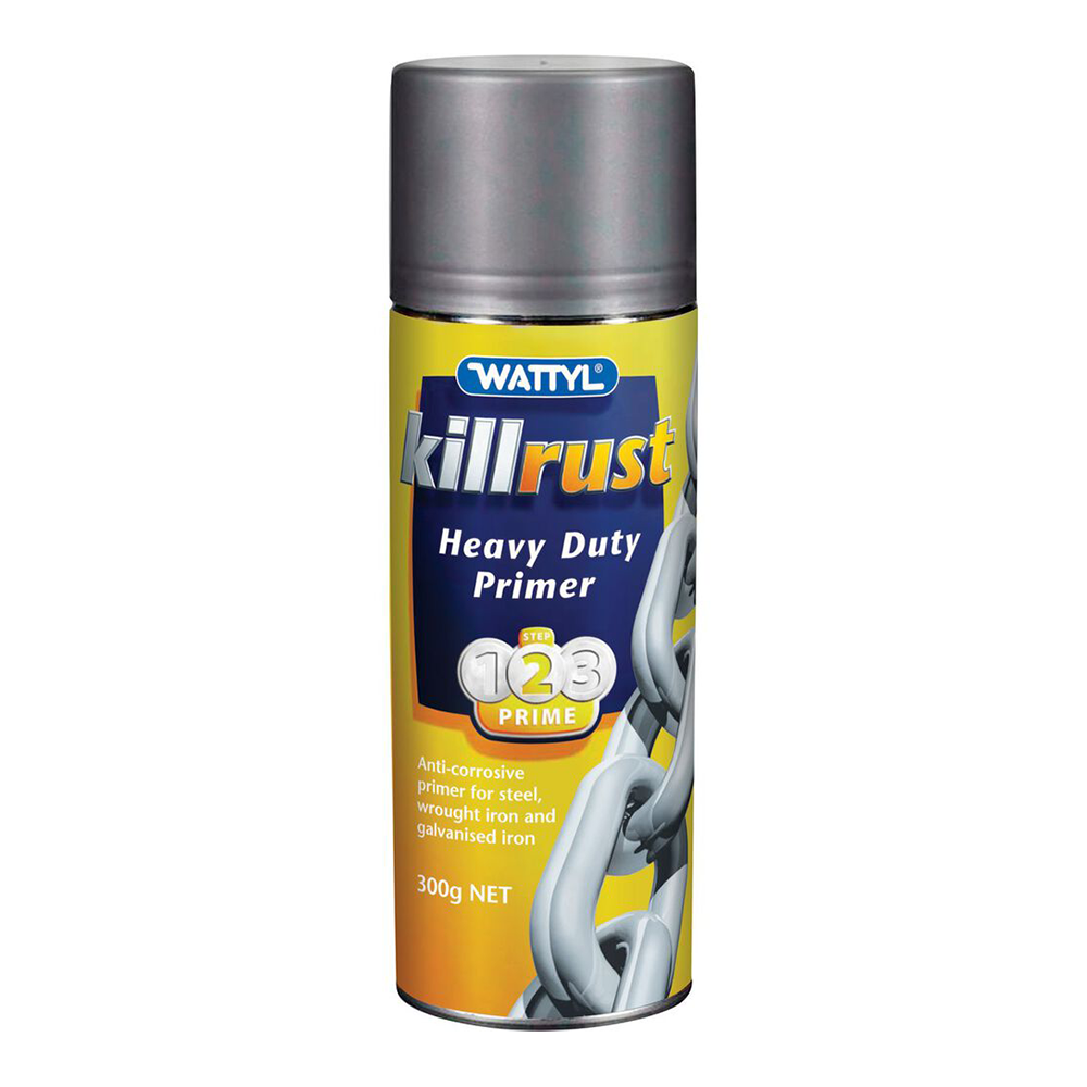 WATTYL Killrust Heavy Duty Primer Grey Aerosol 300g Rust Protection Pr ...