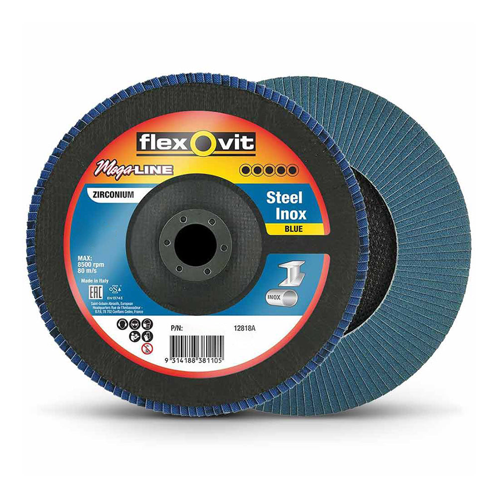 FLEXOVIT Megaline R860 Sanding Flap Disc 125mm x 22mm 80 Grit Zirconia ...