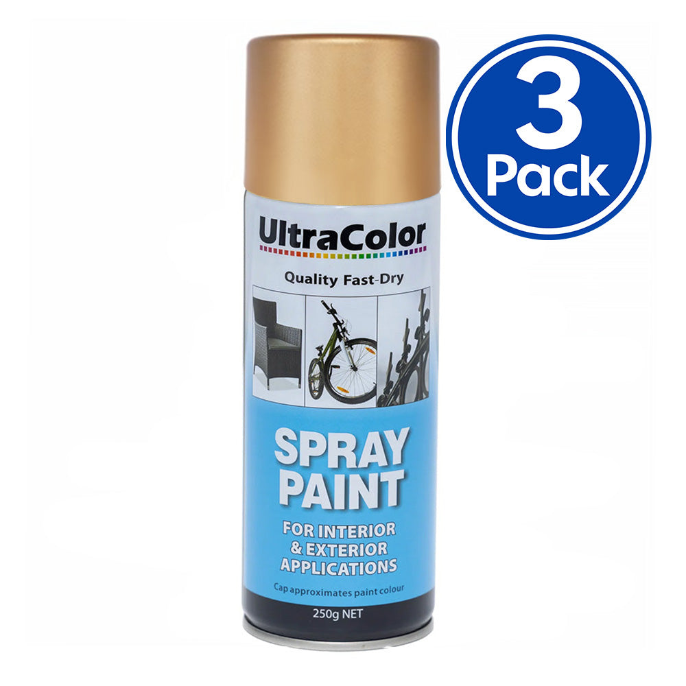 ULTRACOLOR Spray Paint Fast Drying Interior Exterior 250g Gold x 3 Can ...