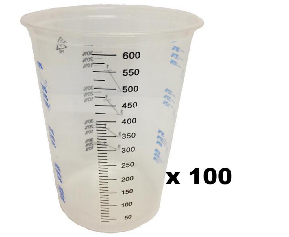 Calibrated Disposable Paint Mixing Cups 650ml x 100 Pack Measuring Epo ...