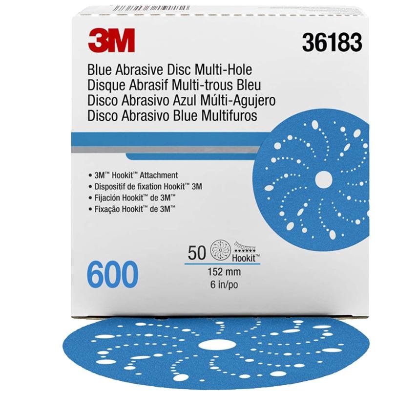 3M Hookit Blue Abrasive Disc Multihole 6 inch 150mm 600G 36183 50Pack ...