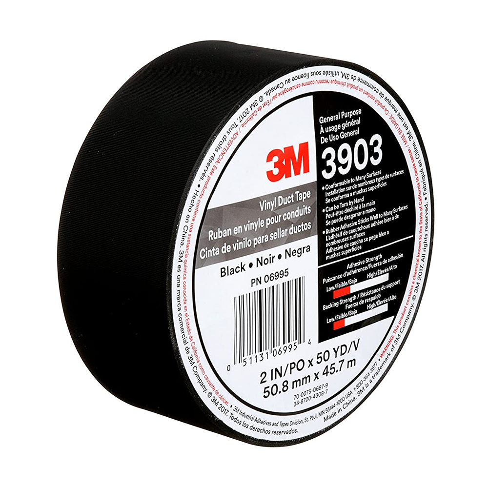 3M 3903 General Purpose Vinyl Duct Tape 50.8mm x 45.7m Black Hand Tear ...