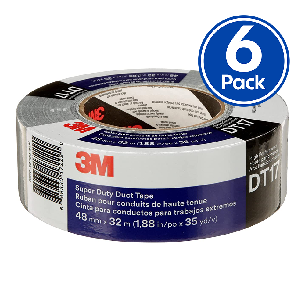 3M DT17 Super Duty High Strength Duct Tape 48mm x 32m Black x 6 Pack ...