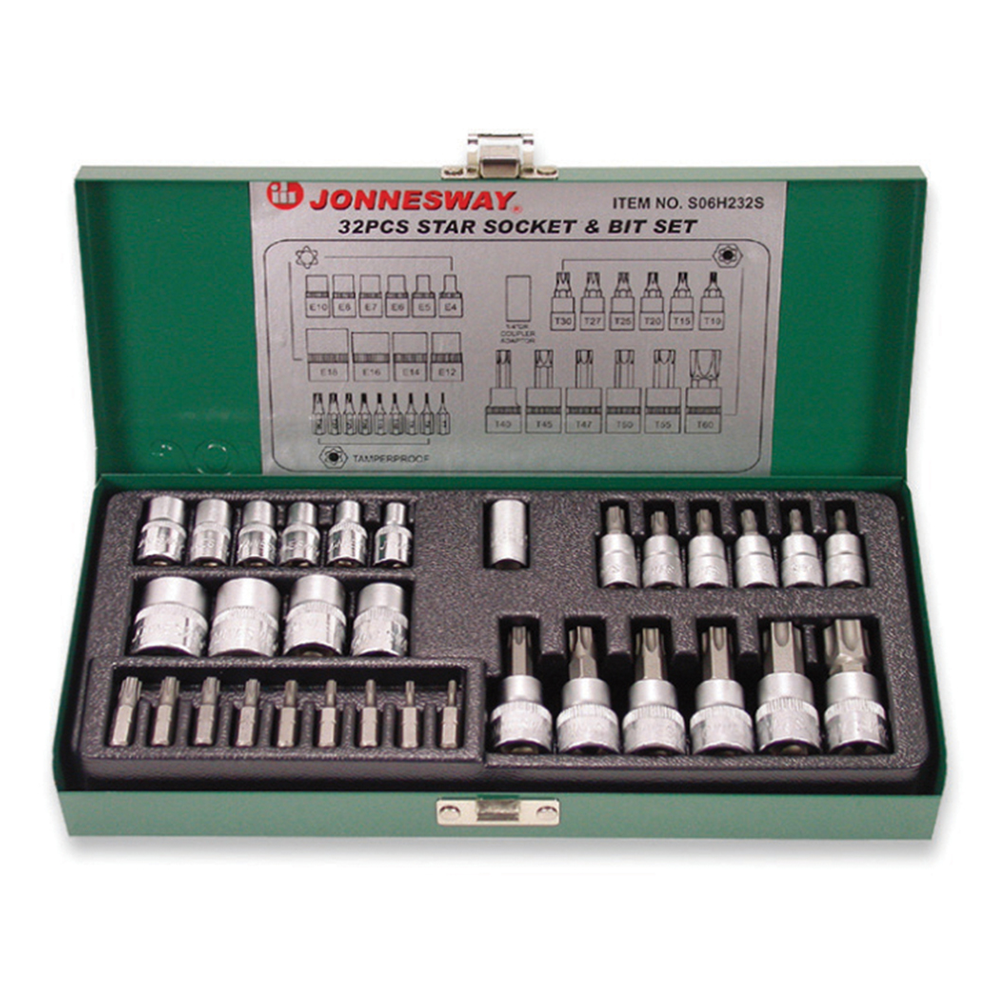 JONNESWAY 32 Piece Star Socket Tamperproof Bit Set 1/4″ & 3/8" Drive T – Wholesale Paint Group