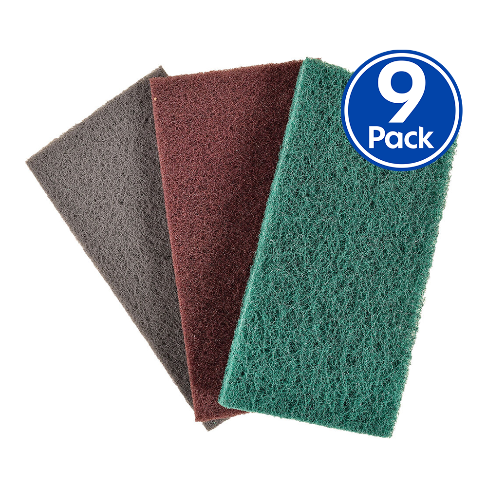 Mixed Pack Fine Medium Coarse Scouring Hand Pads 115mm x 225mm x 9 Pac ...