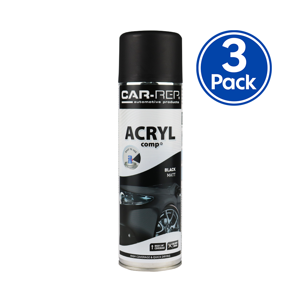 CAR-REP Professional Automotive Matt Acrylic Aerosol 500ml Black x 3 P ...