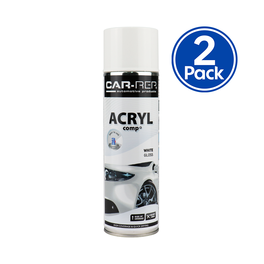 CAR-REP Professional Automotive Gloss Acrylic Aerosol 500ml White x 2 ...