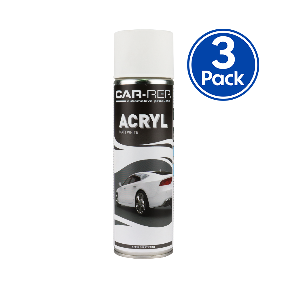 CAR-REP Professional Automotive Matt Acrylic Aerosol 500ml White x 3 P ...
